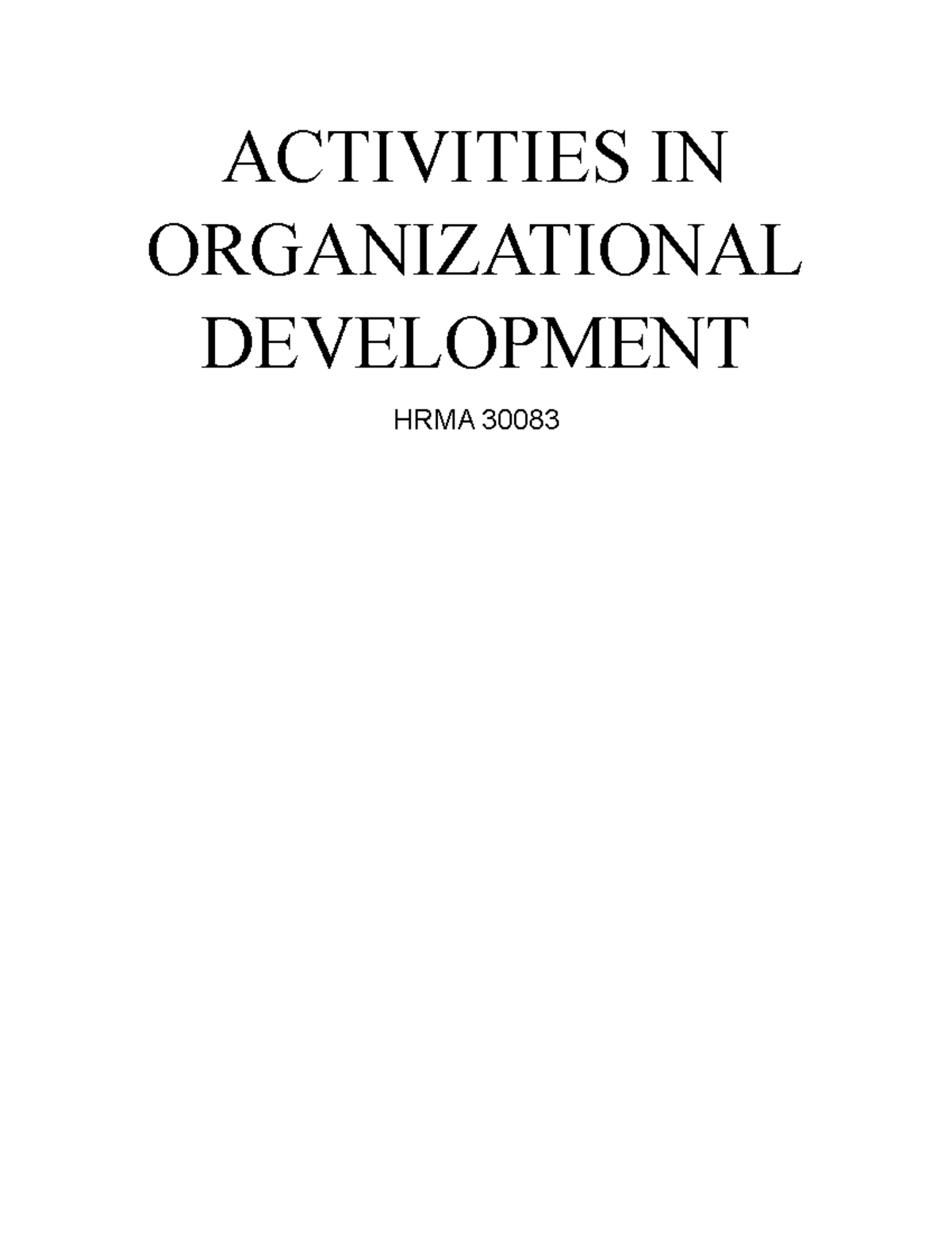 Organizational Development Activities - ACTIVITIES IN ORGANIZATIONAL ...
