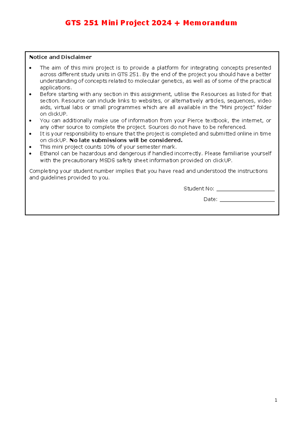 GTS 251 Mini Project 2024 + Memo - GTS 251 Mini Project 202 4 ...