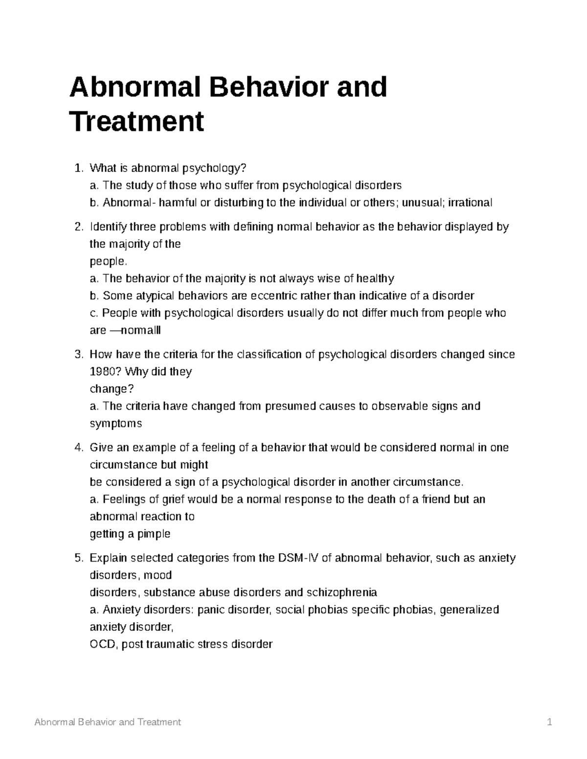 Abnormal Behavior and Treatment - Abnormal Behavior and Treatment What ...