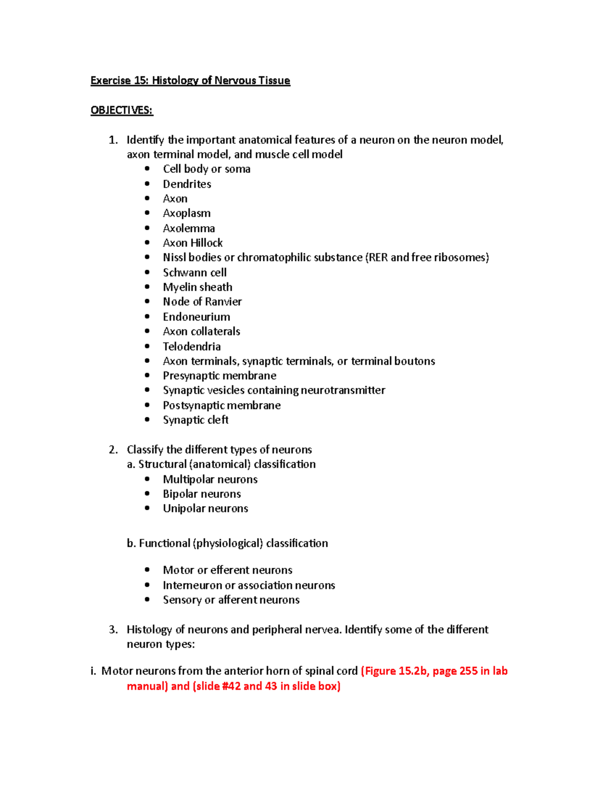 Lab Objectives - Exercise 15 - Exercise 15: Histology of Nervous Tissue ...