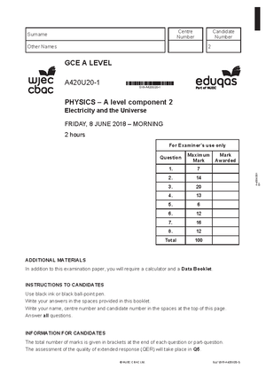 S18 physics a420u10 1 eduqas a level physics 1 ms - GCE A LEVEL MARKING SCHEME SUMMER 2018 A ...