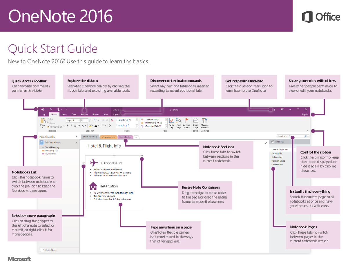 Onenote 2016 Quick Start Guide - Quick Start Guide New to OneNote 2016? Use this guide to learn ...