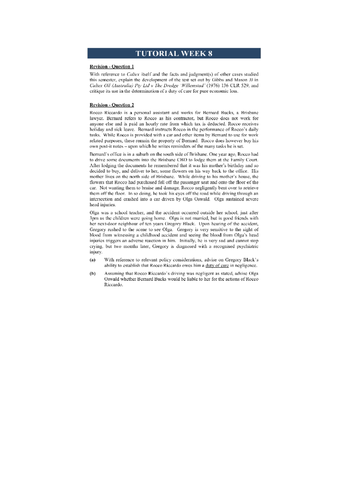 LLB102 Tute 8 - Tutorial Question for W8 - Multi-factorial test ...