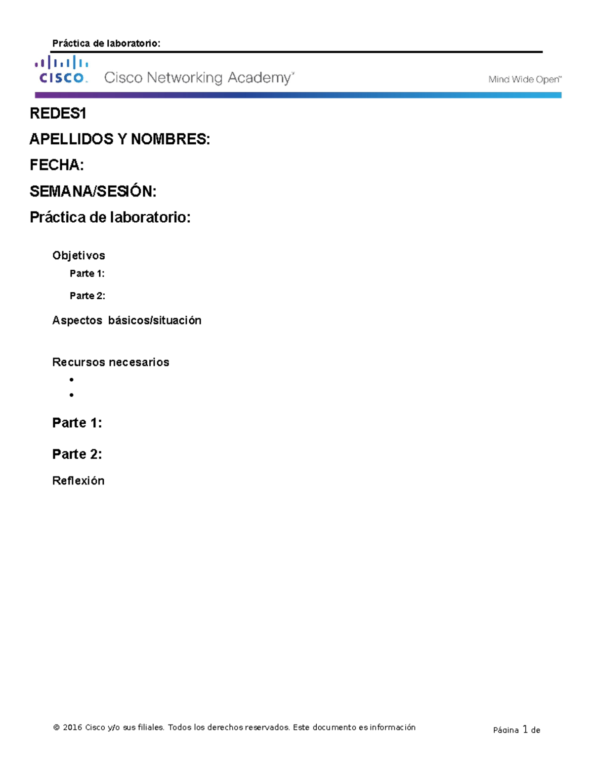 Formato de Laboratorio Cisco - Redes y Comunicaciones de Datos I - Práctica de laboratorio ...