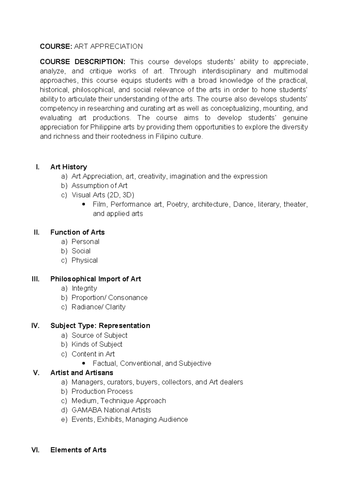 GEN.ED Outline ART APP - COURSE: ART APPRECIATION COURSE DESCRIPTION ...