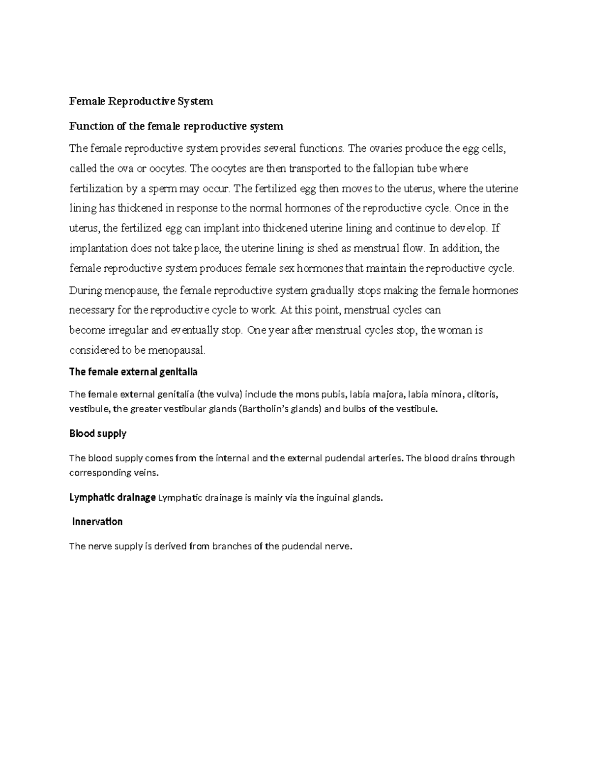Group A - Summary Medical-Surgical - Female Reproductive System ...