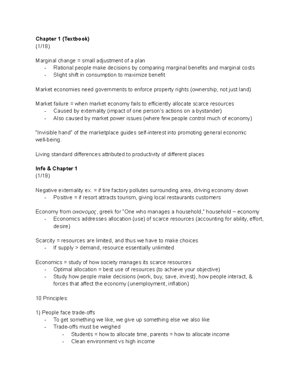 EC 101 Running - Chapter 1 (Textbook) (1/18) Marginal change = small adjustment of a plan ...