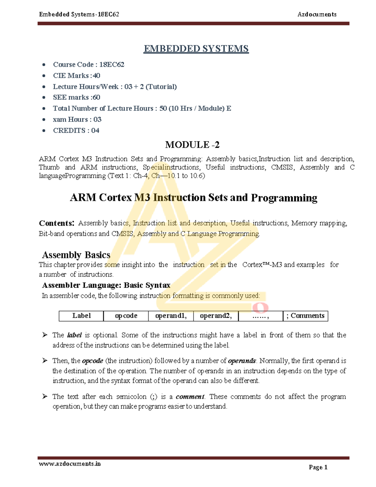 ES Mod2@Az Documents - EMBEDDED SYSTEMS Course Code : 18EC CIE Marks : Lecture Hours/Week : 03 ...