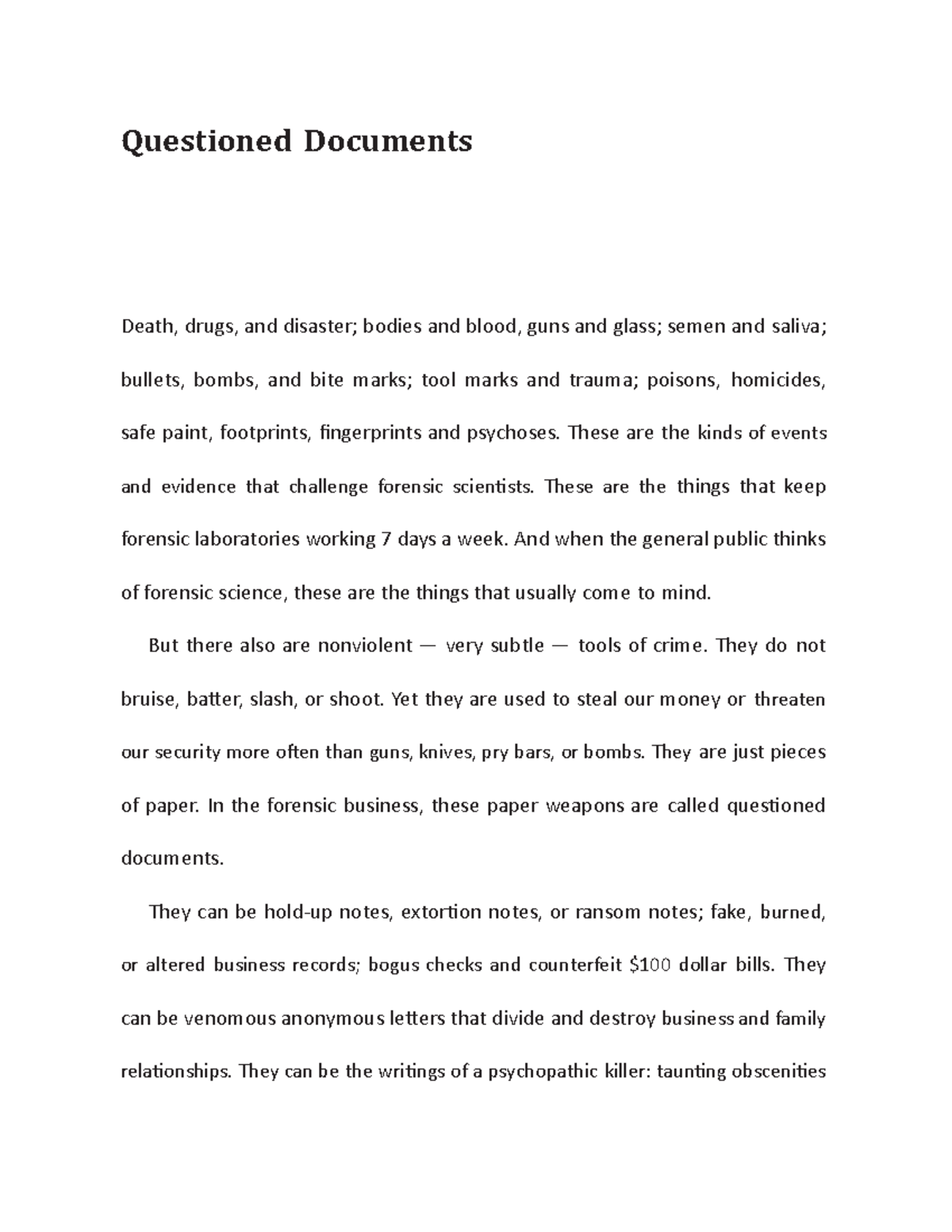 The Questioned Documents - Questioned Documents Death, drugs, and ...