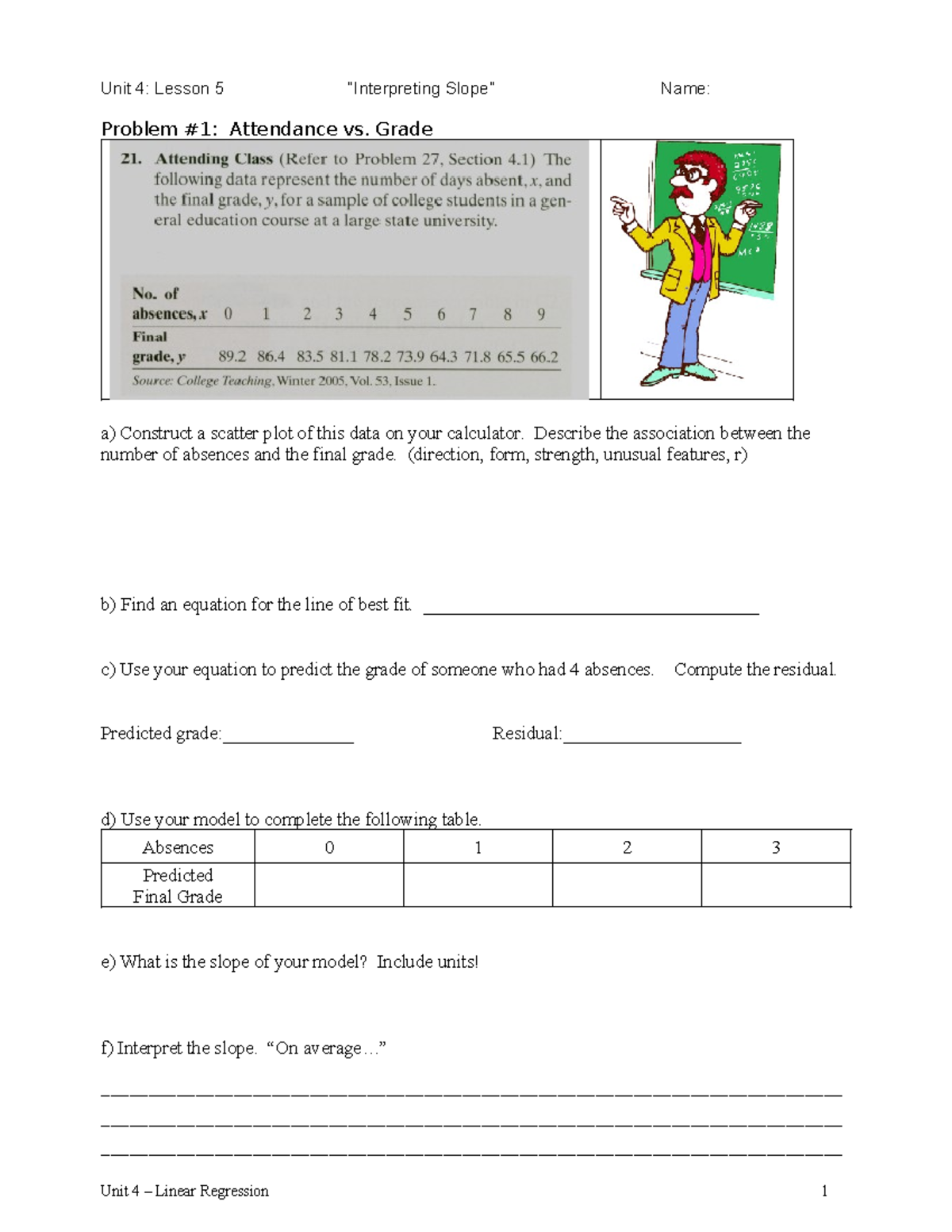 Lesson 5 - Interpreting Slope - Unit 4: Lesson 5 “Interpreting Slope ...