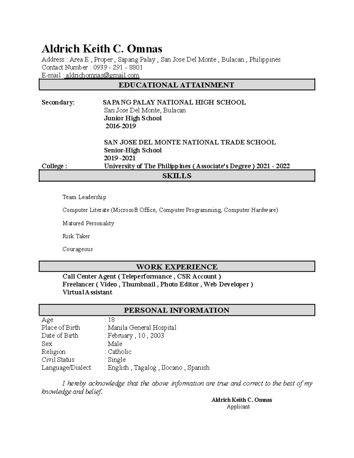 Aldrich+Omnas - wdyty - Aldrich Keith C. Omnas Address : Area E ...