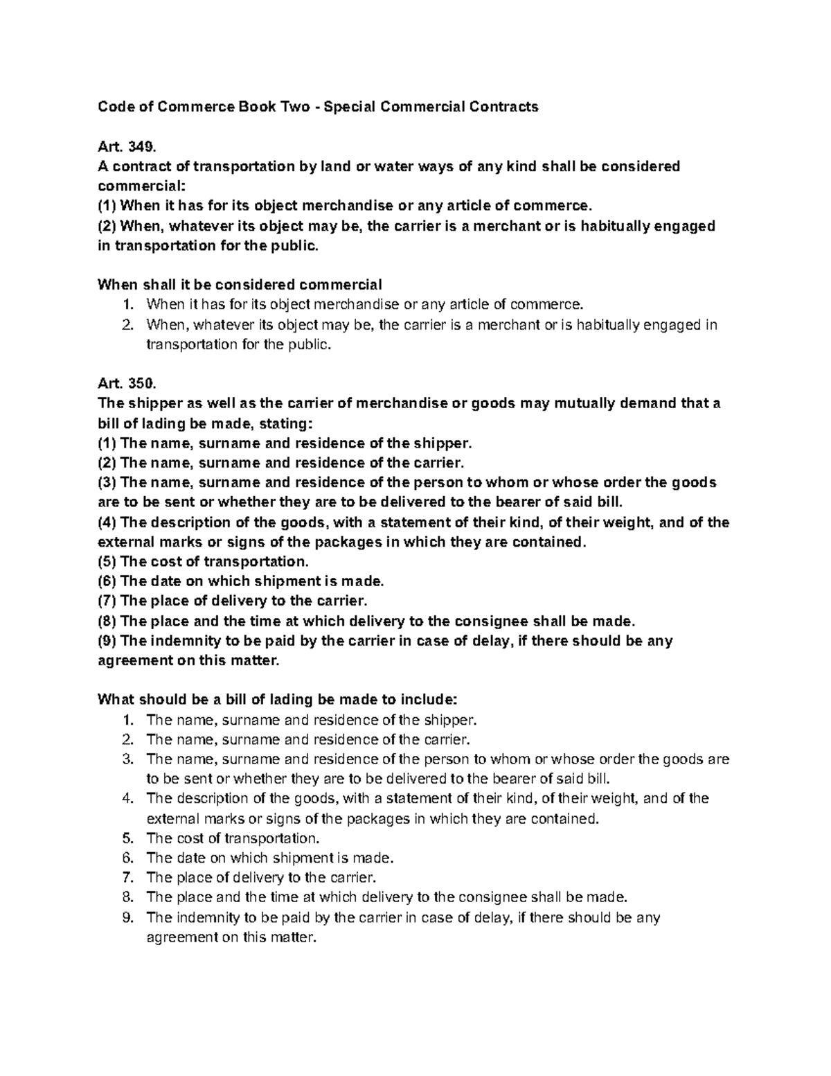 Code of Commerce notes - NEGOTIABLE INSTRUMENTS - Code of Commerce Book ...