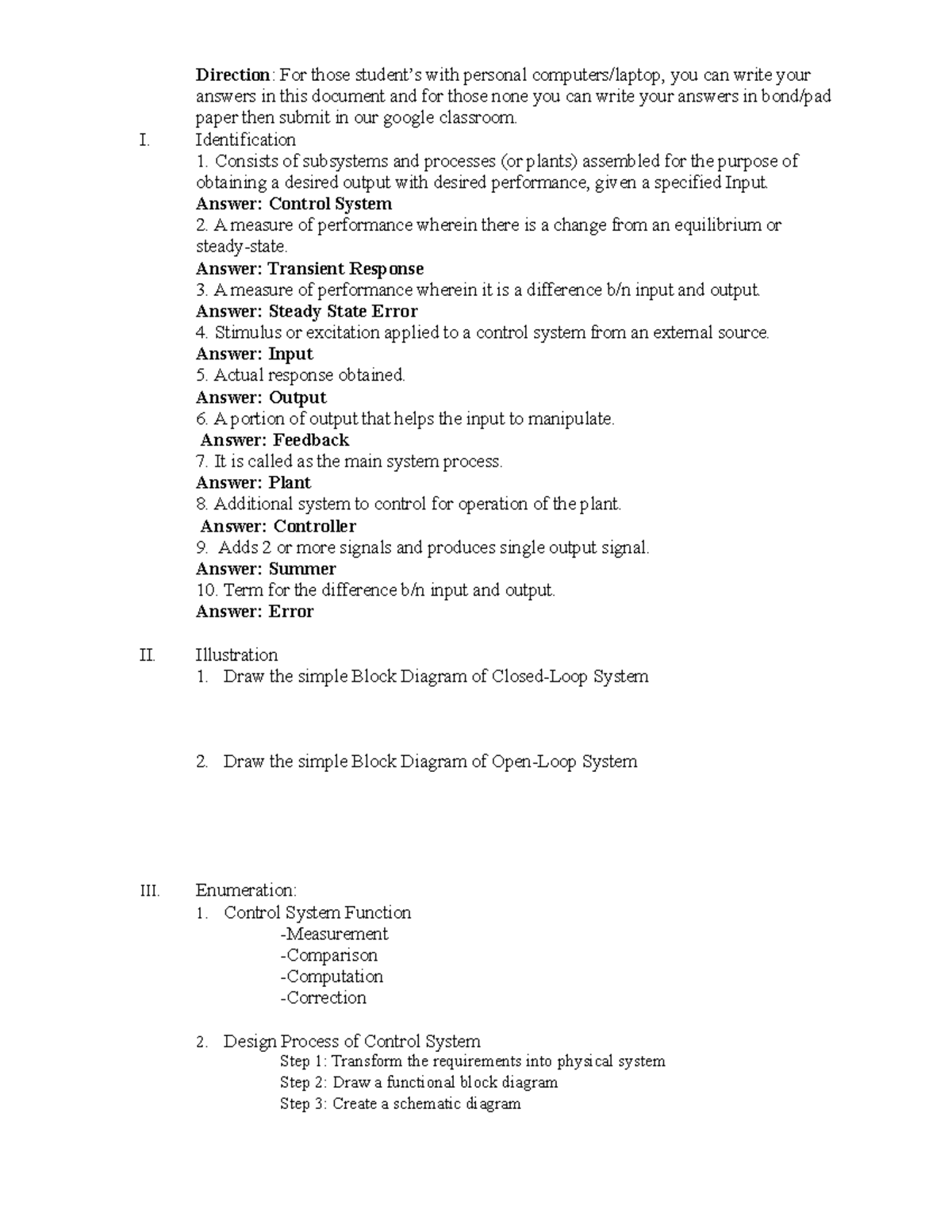 Exam - Direction : For those student’s with personal computers/laptop ...