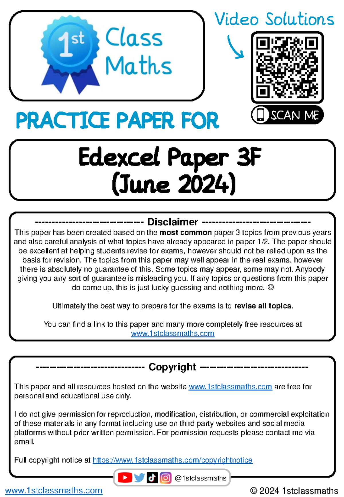 1st class maths P3 Foundation - (June 2024) Edexcel Paper 3F ...