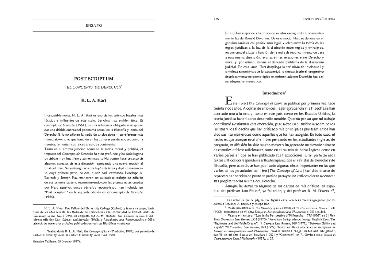 TEMA 4. Texto 1. HART - temas de lectura oblicatoria - ENSAYO POST SCRIPTUM (EL CONCEPTO DE ...
