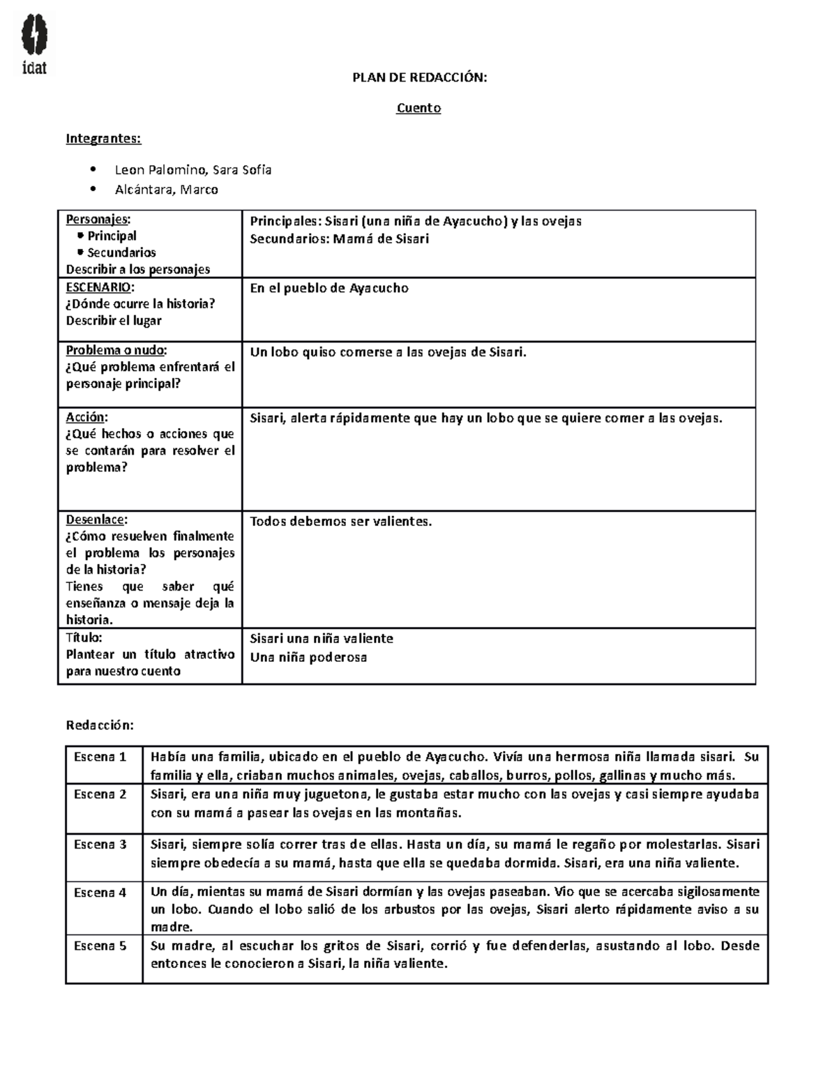 Cuento-12 - vdvdv - PLAN DE REDACCIÓN: Cuento Integrantes: Leon ...