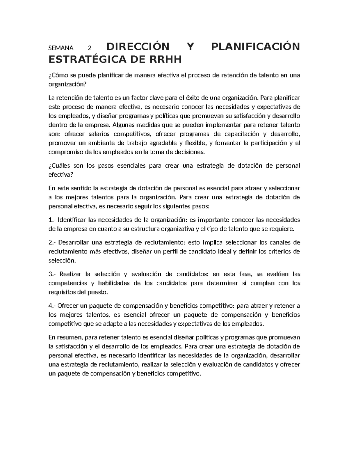 Semana 2 Dirección Y Planificación Estratégica DE RRHH - SEMANA 2 DIRECCIÓN Y PLANIFICACIÓN ...