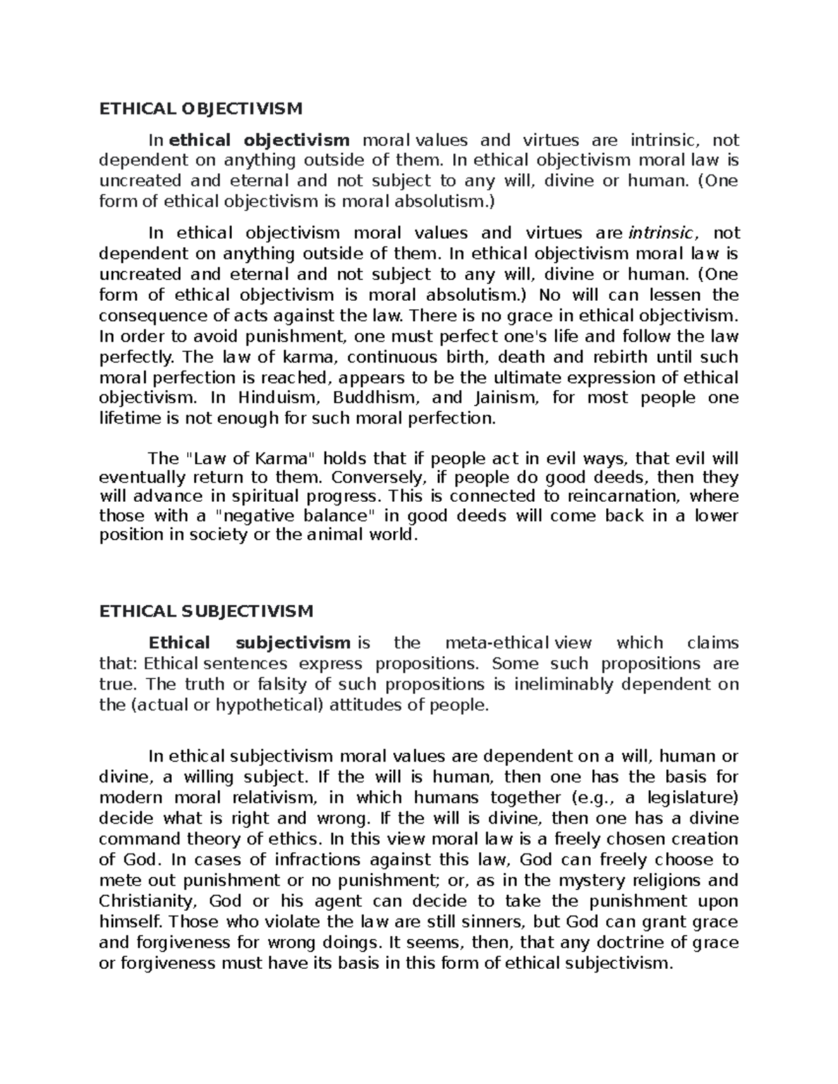 Business LAW AND Regulations - ETHICAL OBJECTIVISM In ethical ...