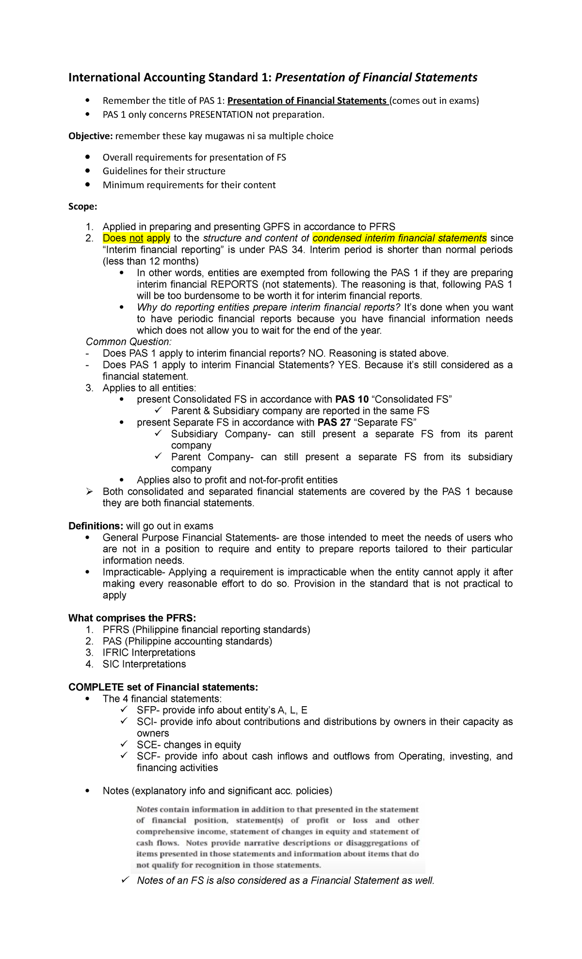 Discussion Notes- IAS 1 - International Accounting Standard 1 ...