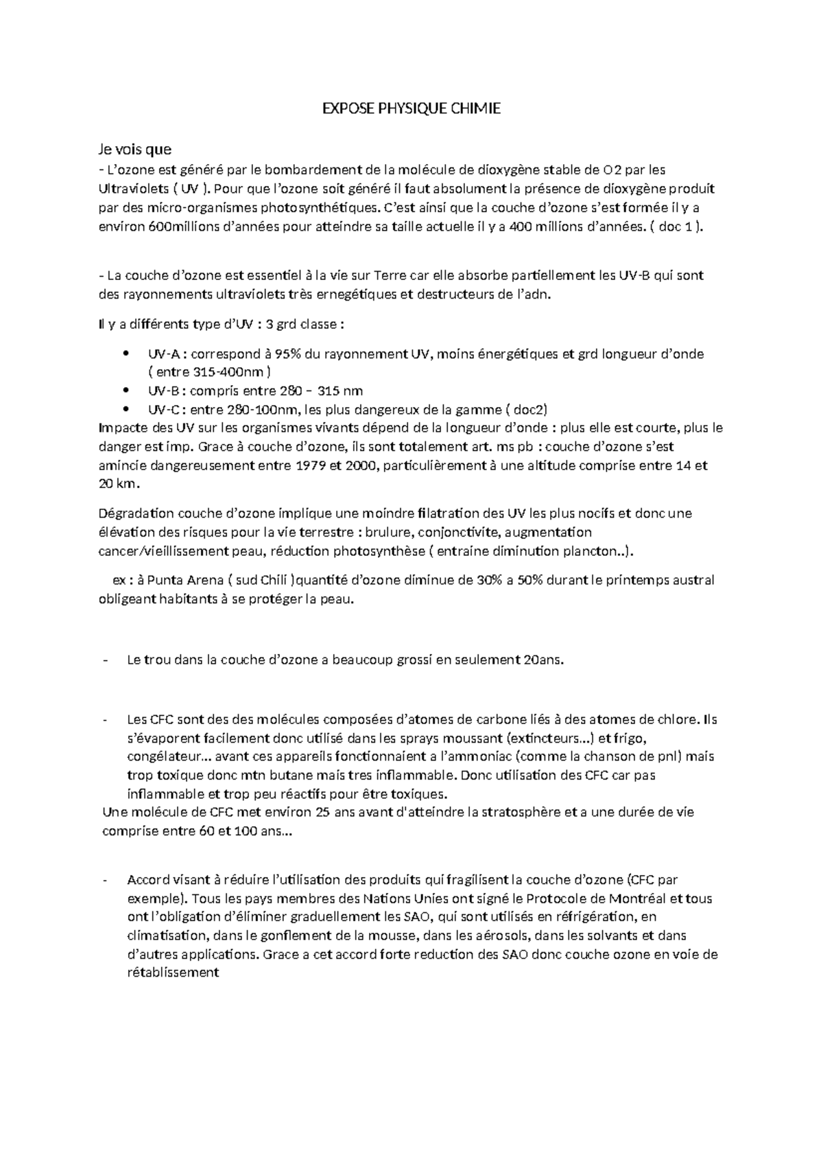 Expose Physique Chimie.docx - EXPOSE PHYSIQUE CHIMIE Je vois que - L’ozone est généré par le ...