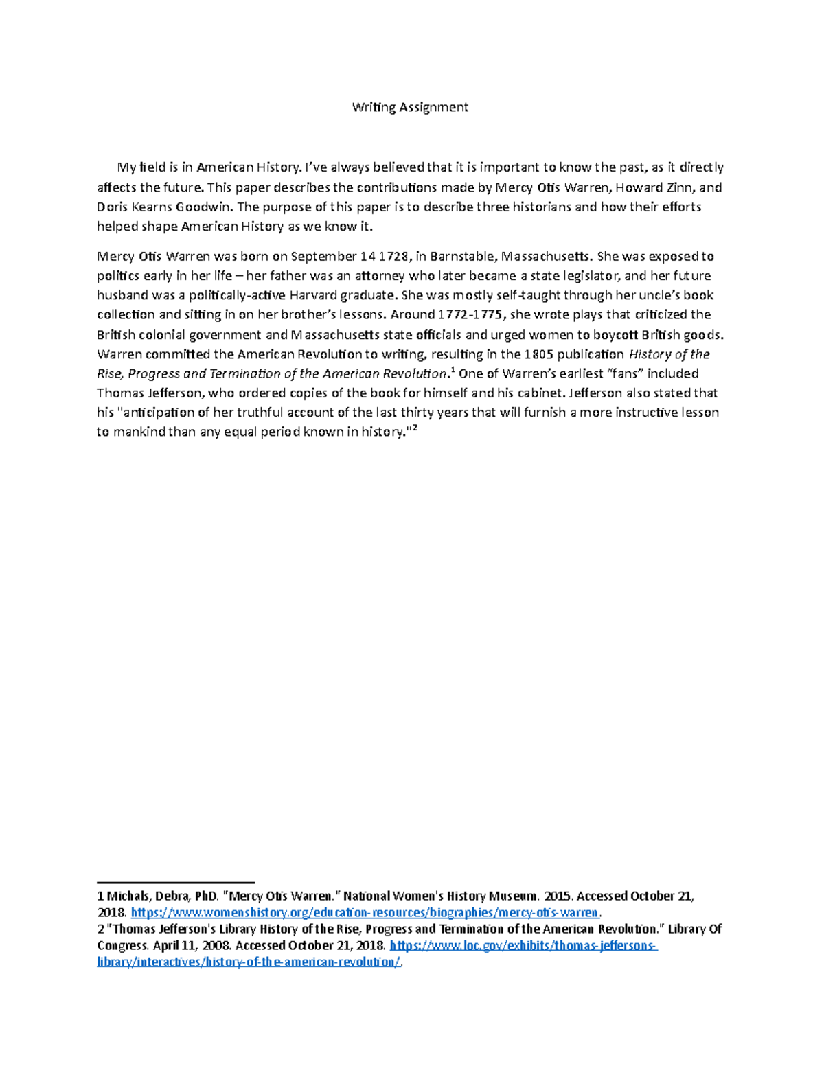 Writing Assignment 2 - Writing Assignment My field is in American ...