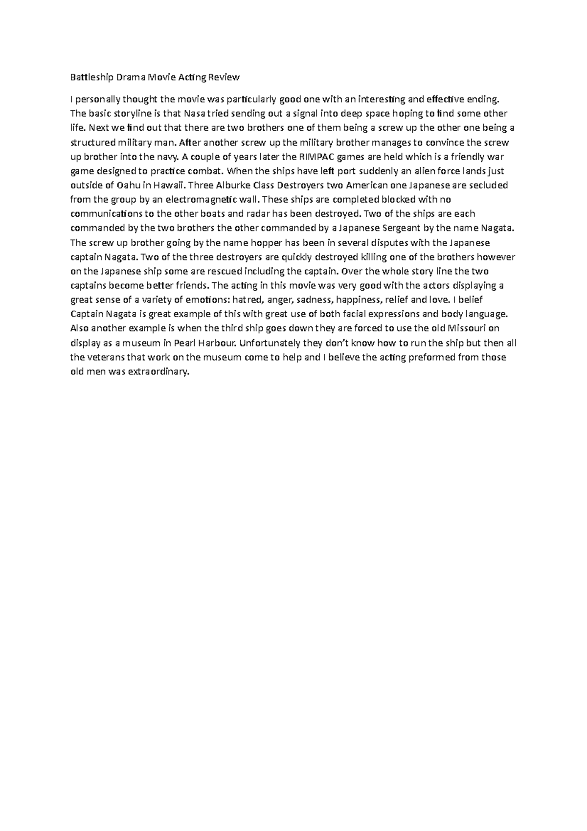 Drama Movie Acting Review - U67123 - Brookes - StuDocu