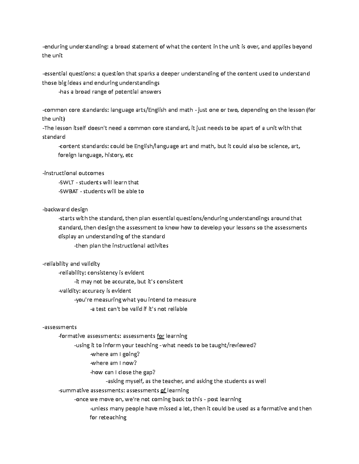 Demonstration of Learning 1 Review -enduring understanding: a broad ...