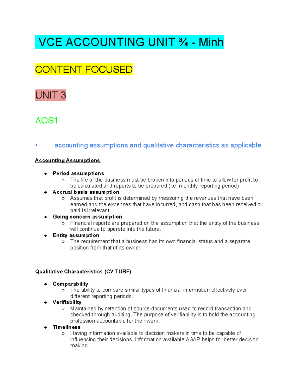 Vce Accounting Unit 3 4 Vce Accounting Unit ¾ Minh Content Focused