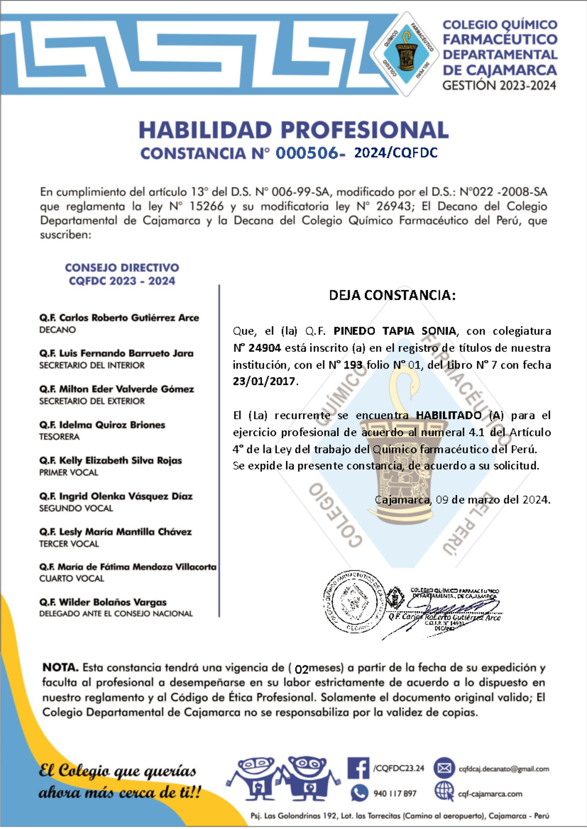 Pinedo Tapia - cvbj - 000506 - 2024202 4/CQFDC/CQFDC 02 DEJA CONSTANCIA ...