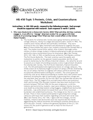 HIS-450 Topic 3 The Early 1960s and Civil Rights Worksheet - HIS-450 ...