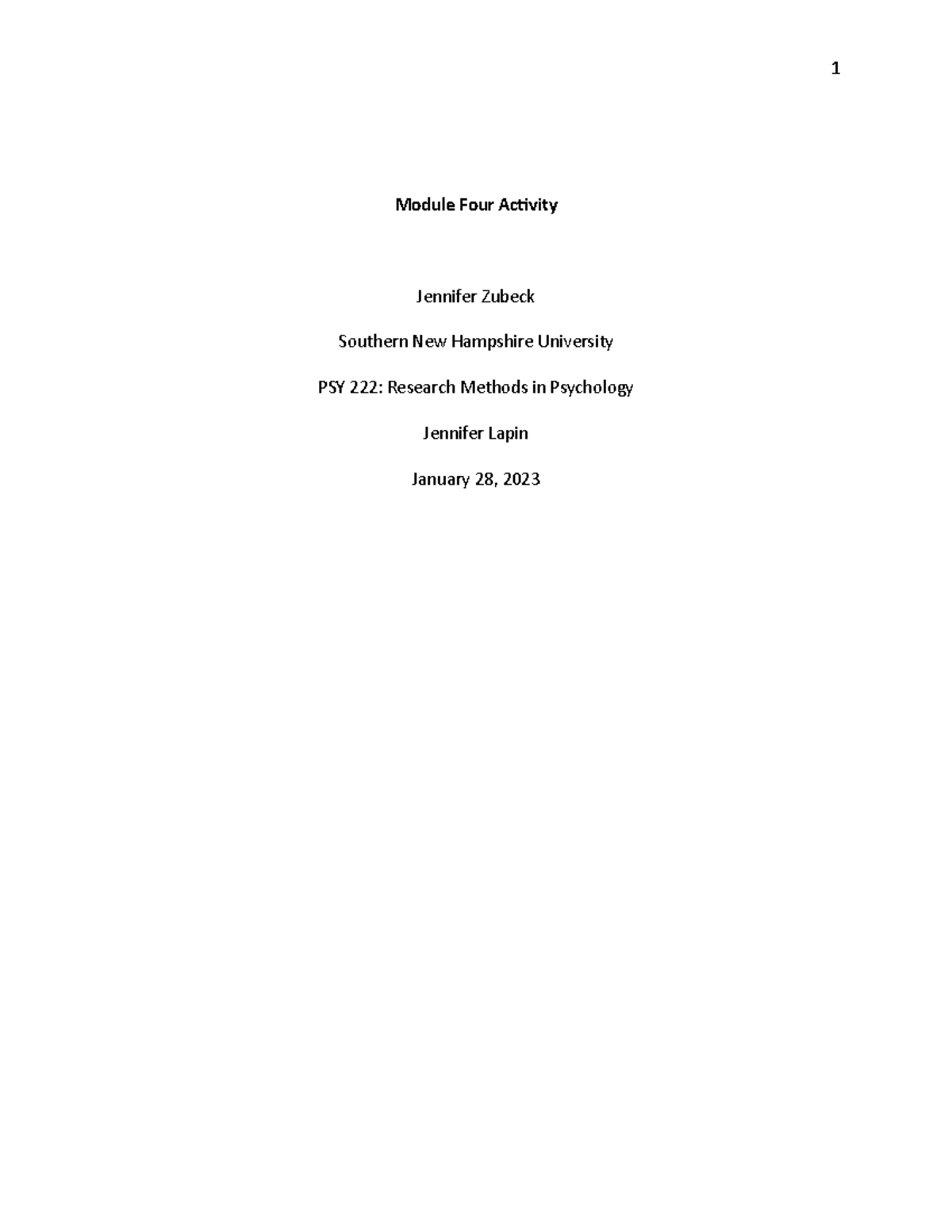 PSY222 Module Four Activity - Module Four Activity Jennifer Zubeck ...