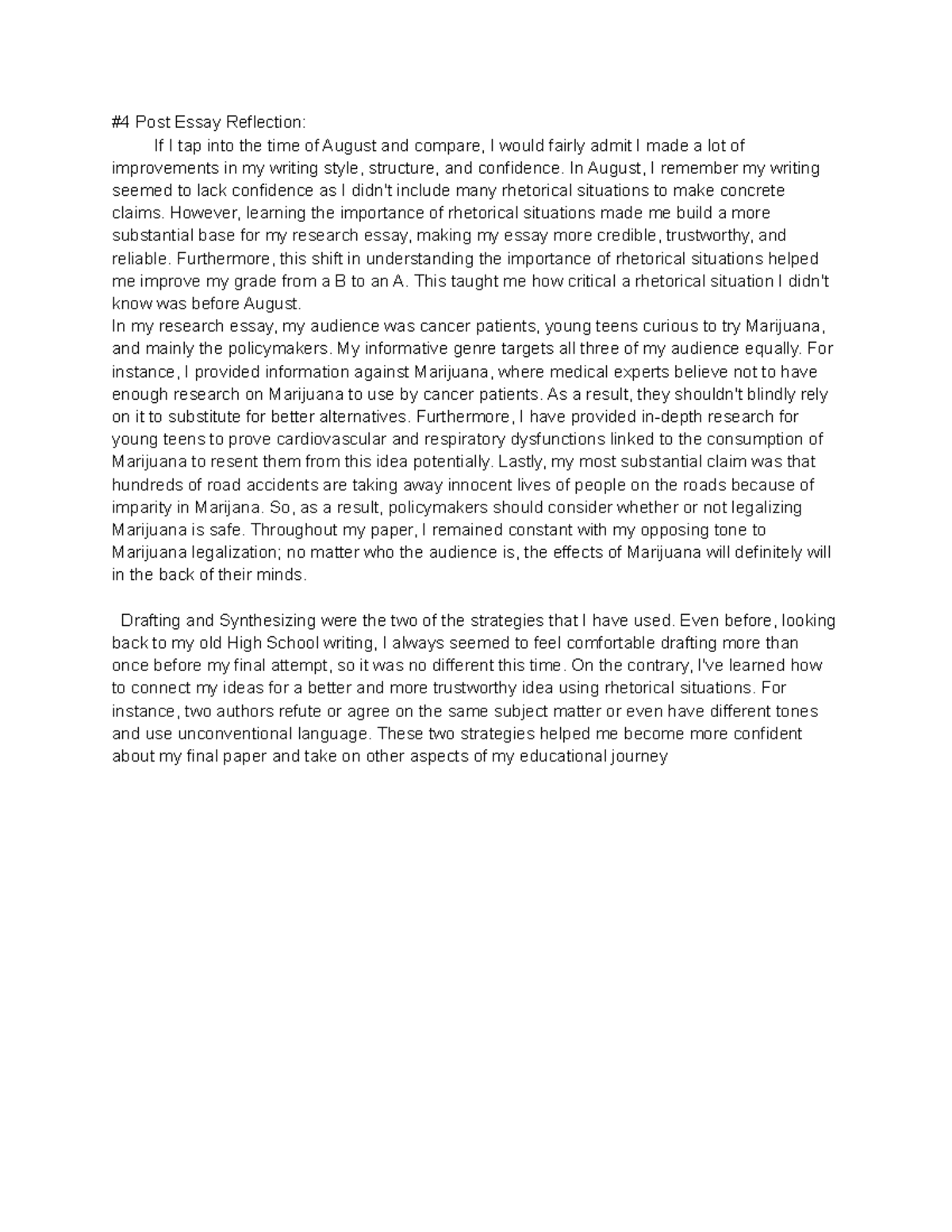 7 - Assignment. - #4 Post Essay Reflection: If I tap into the time of ...
