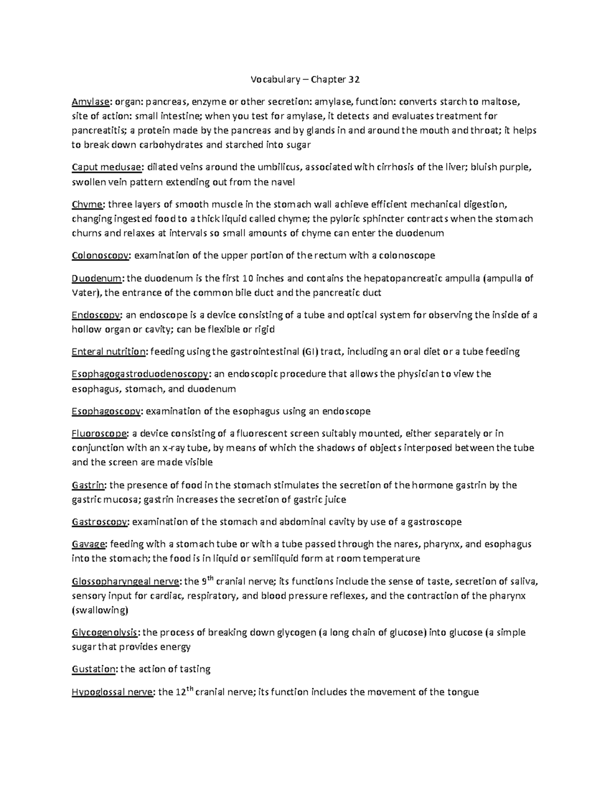 Med surge - chapter 32 vocab - Vocabulary – Chapter 32 Amylase: organ ...