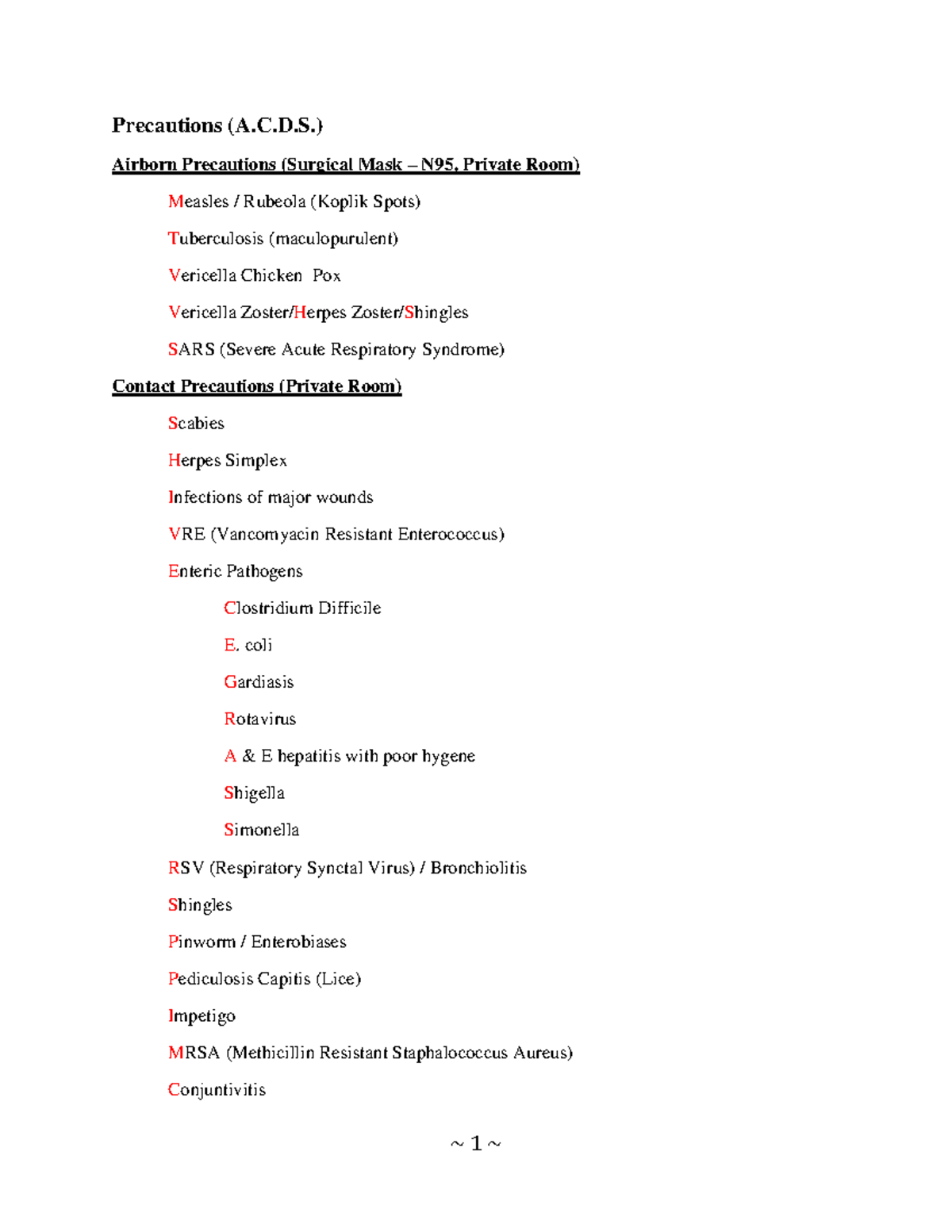 Nursing Mnemonics And Tips Note - Precautions (A.C.D.) Airborn ...