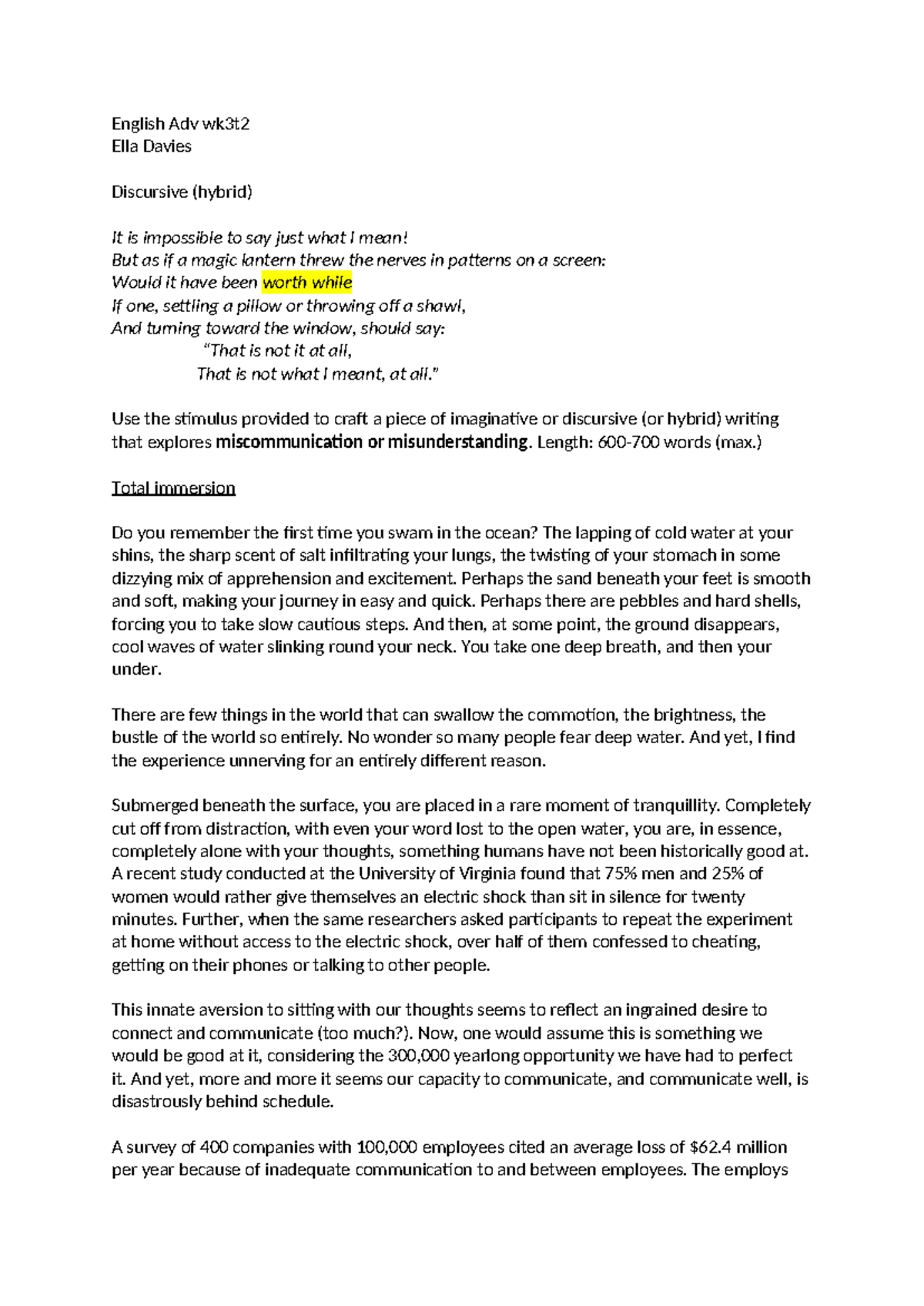 English Adv wk3t2 - practice discursive writing with prompt - English ...