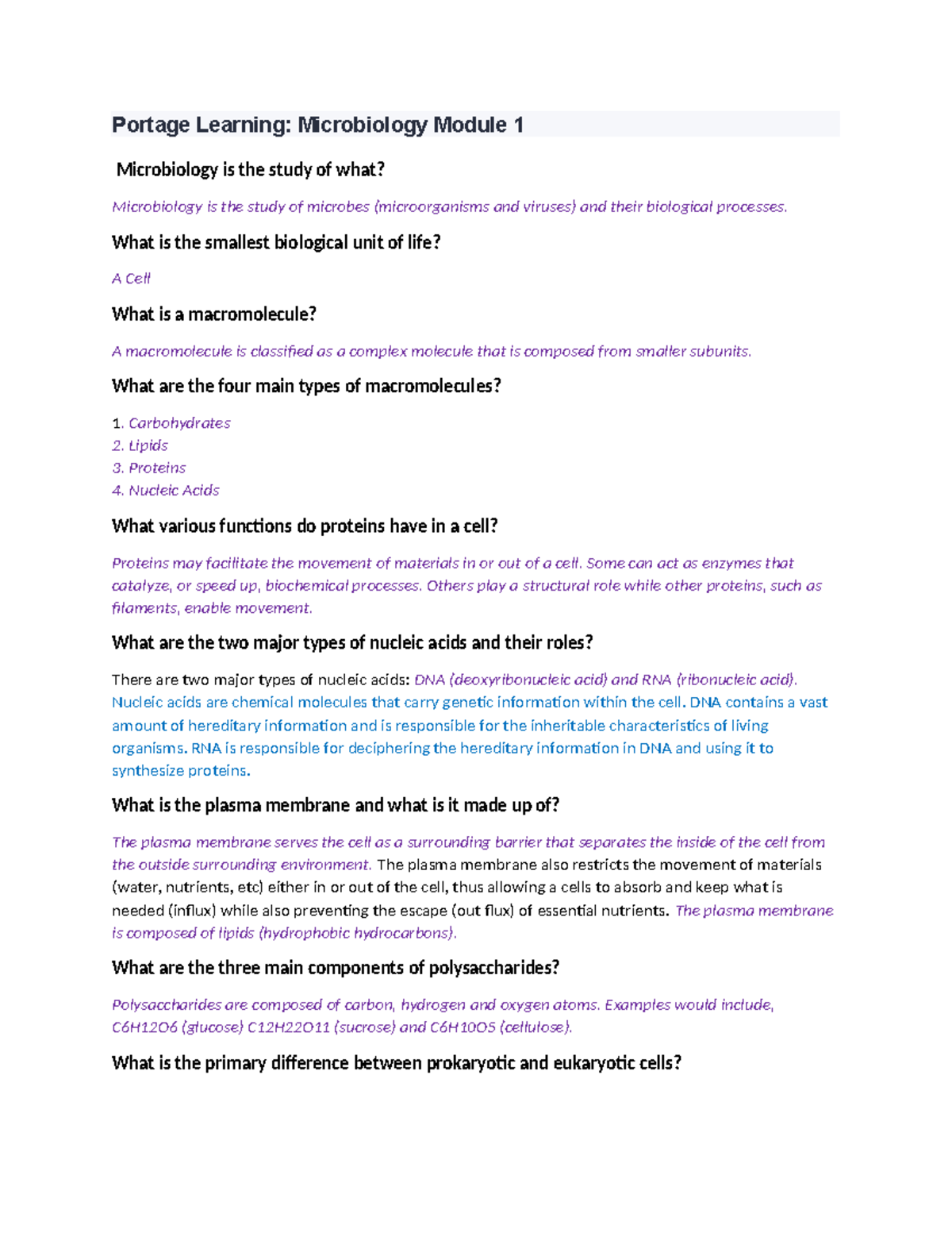 Module 1 Quiz Review - Quiz Mod 1 - Portage Learning: Microbiology ...
