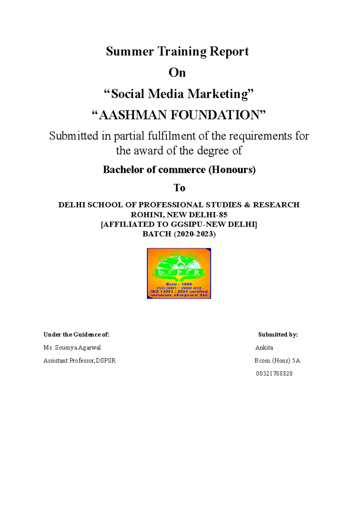 Summer training report - Summer Training Report On “Social Media ...