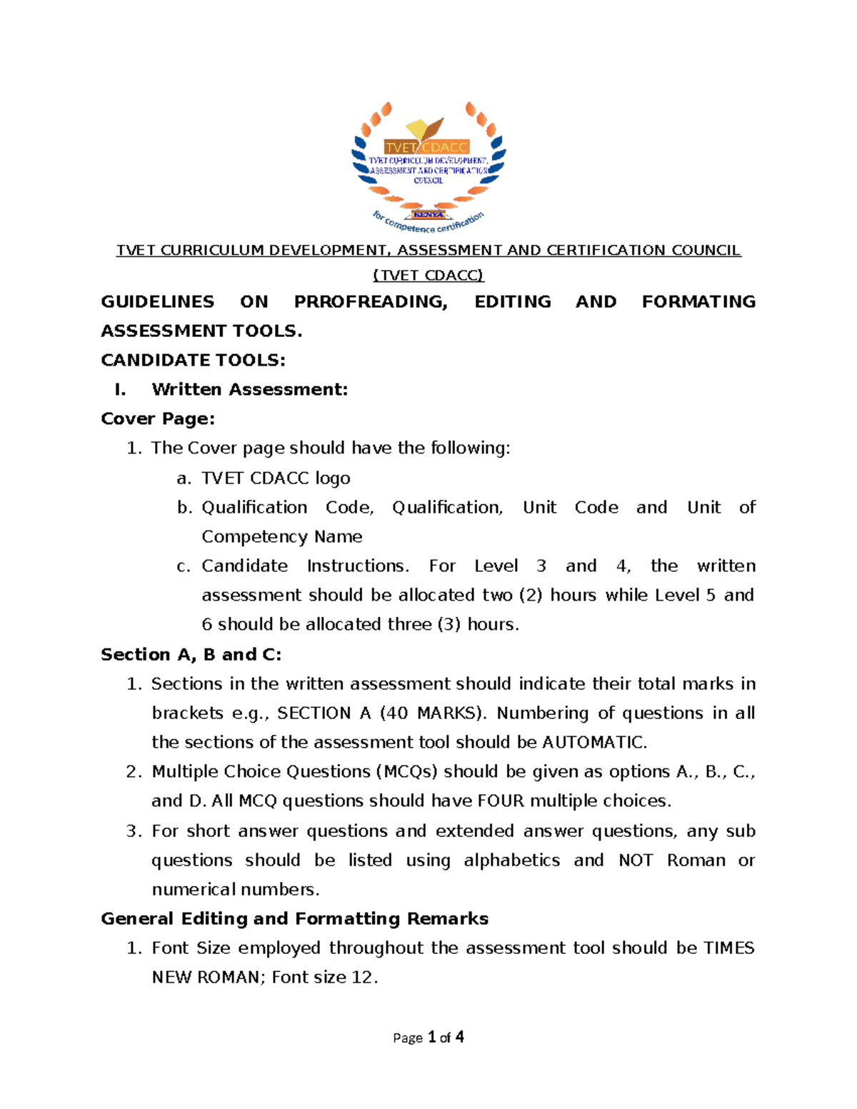 Guidelines on proofreading, editing and formatting assessment tools - TVET CURRICULUM ...