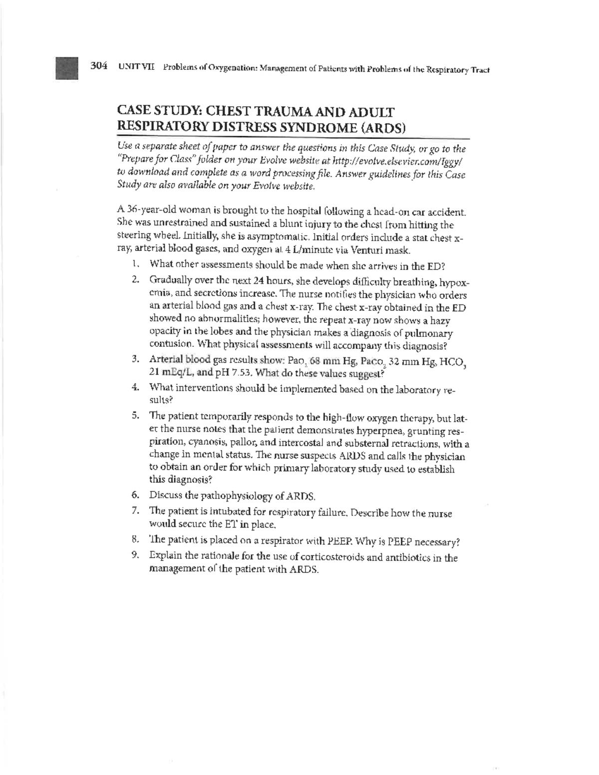 Case Study Chest Trauma and Adult Respiratory Distress Syndrome (ARDS ...