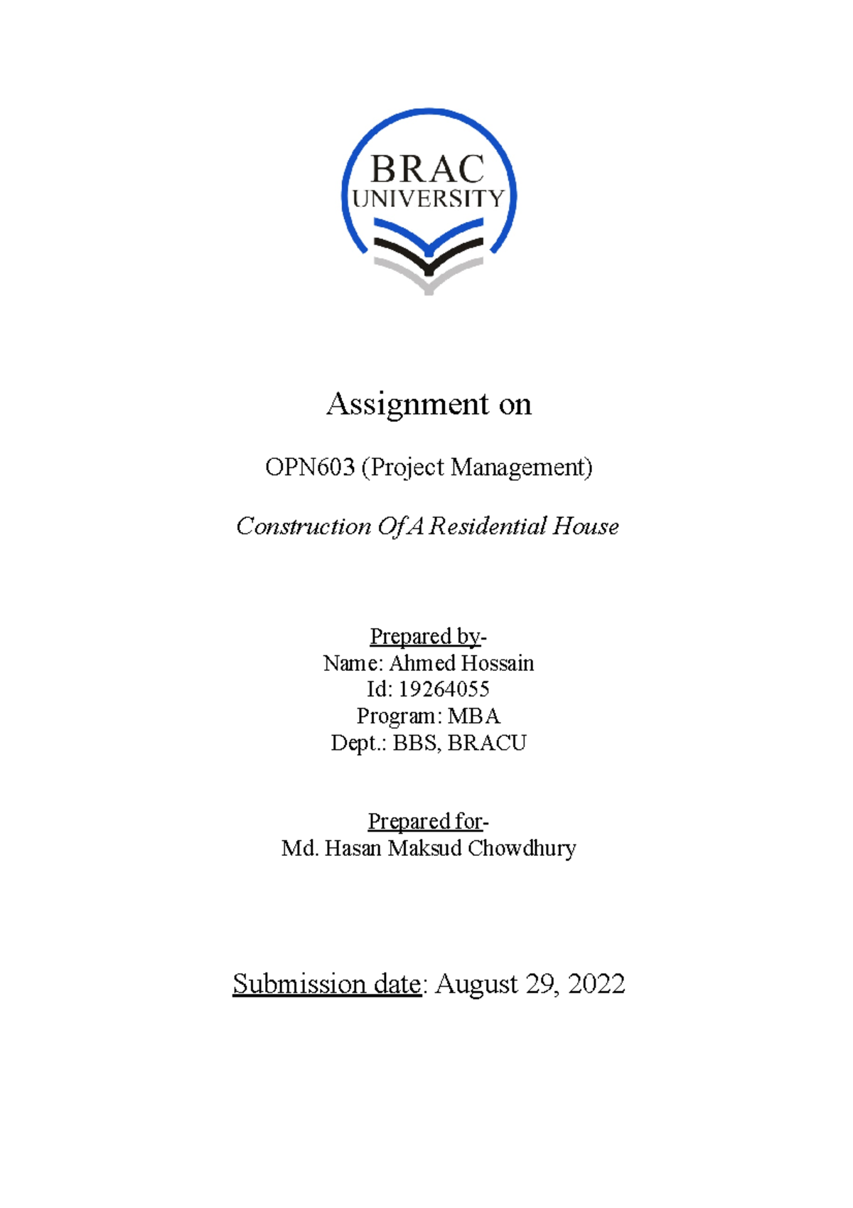 Construction Project Time Cost and Resou - Assignment on OPN603 ...