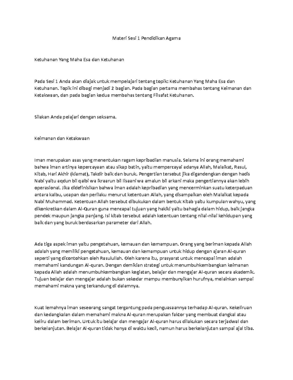 Materi Sesi 1 Pendidikan Agama - Materi Sesi 1 Pendidikan Agama Ketuhanan Yang Maha Esa dan ...