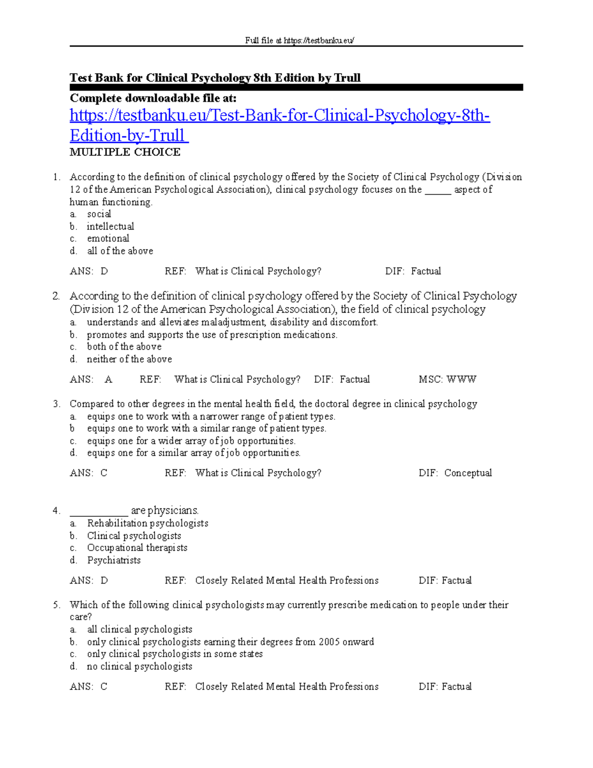 Test 10 January 2018, questions and answers - Full file at testbanku ...