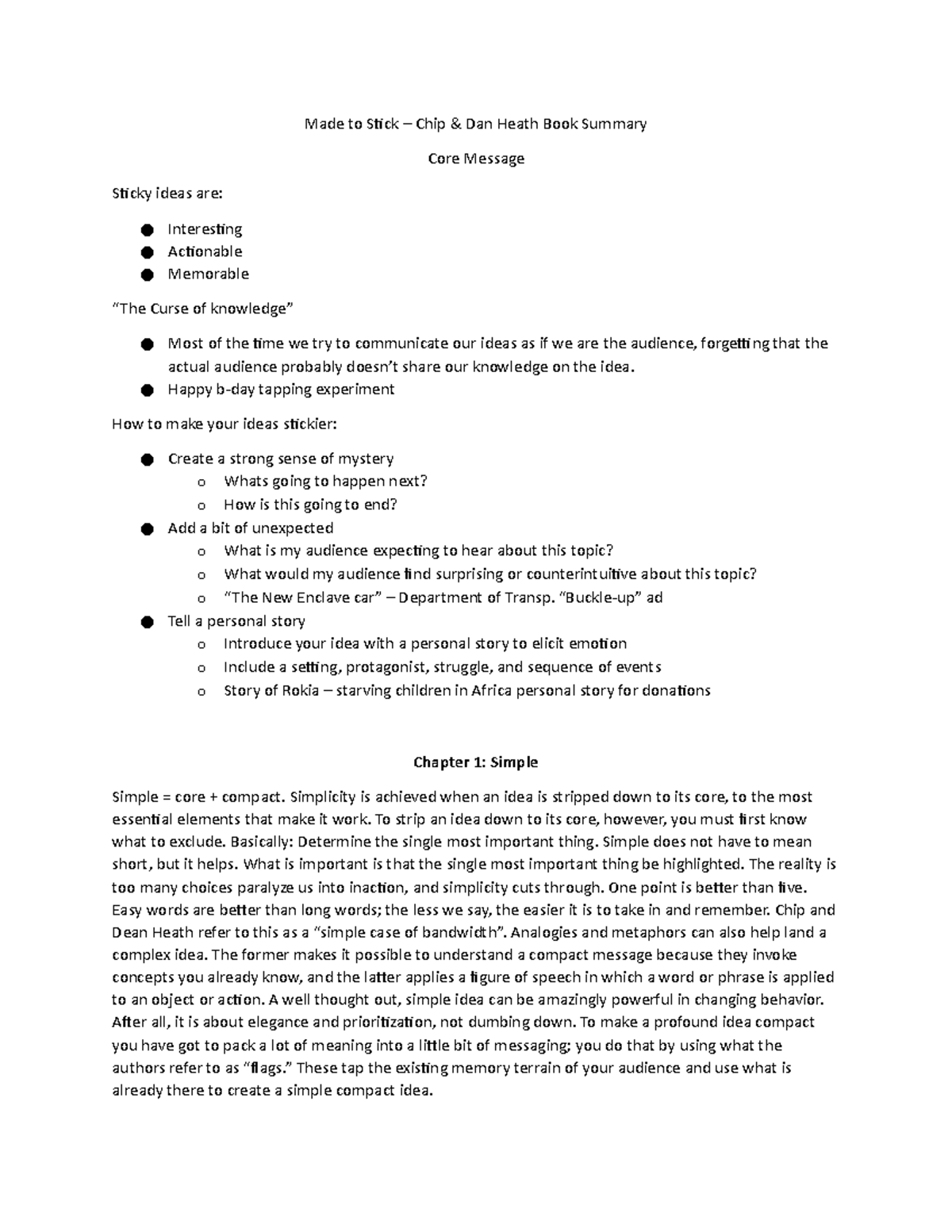 Made to Stick notes copy - Made to Stick – Chip & Dan Heath Book ...