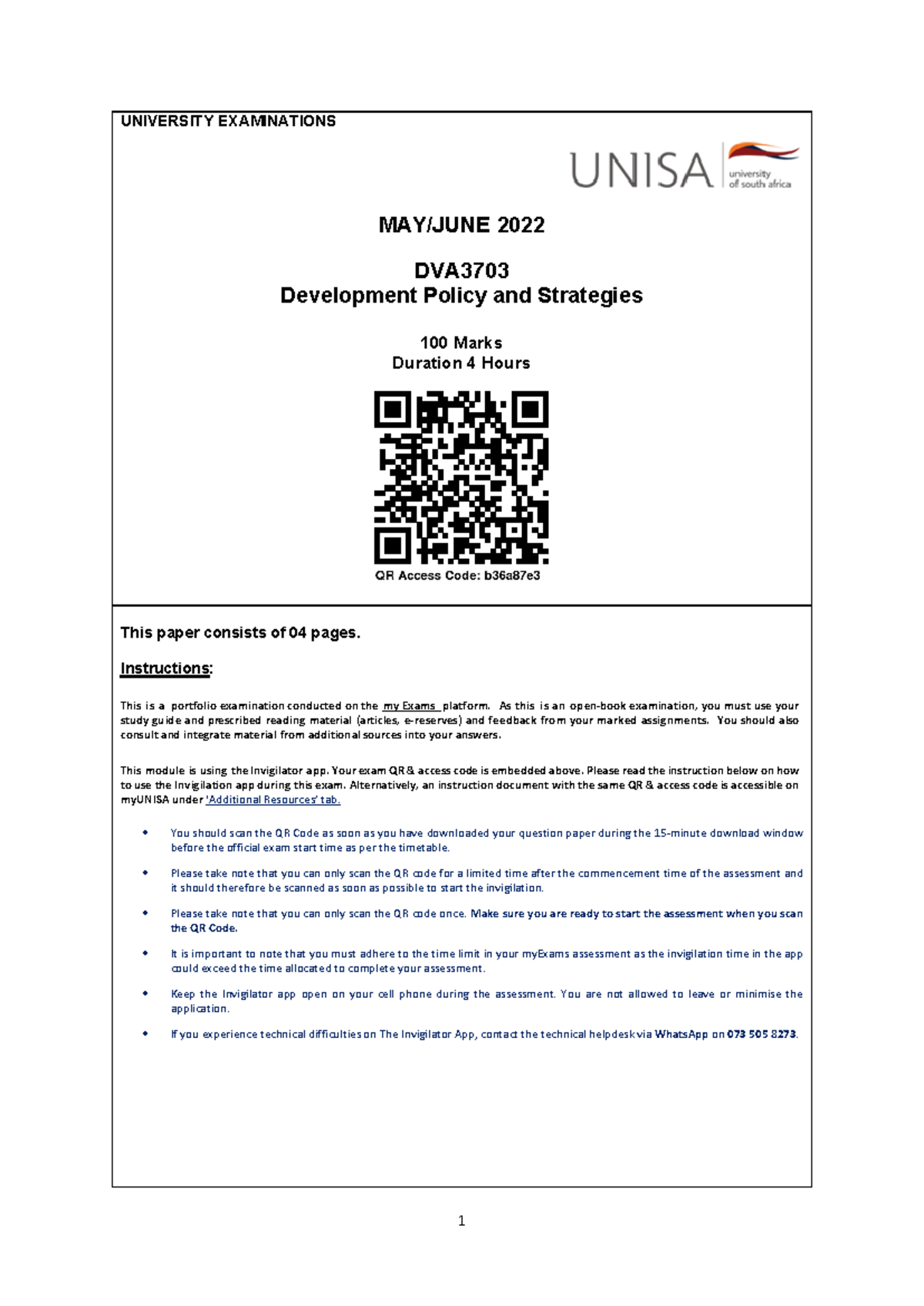 DVA3703 Exam Question Paper - UNIVERSITY EXAMINATIONS MAY/JUNE 2022 DVA ...