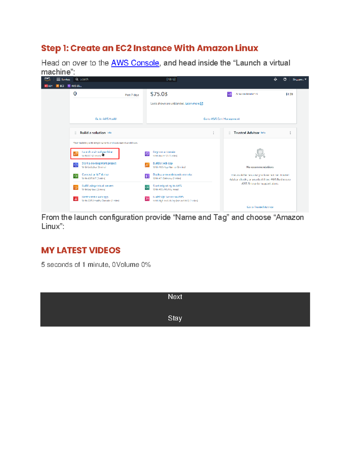 Lecture Demo 2.1 - EC2 with RDS - Step 1: Create an EC2 Instance With Amazon Linux Head on over ...