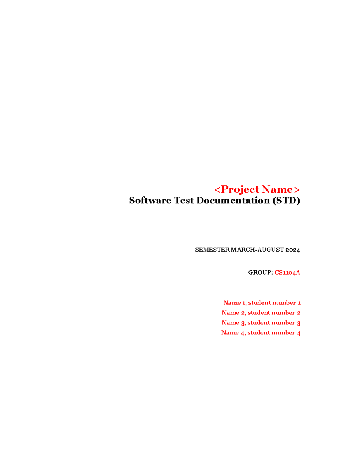 ITS332 STD Template- March-2024 - Software Test Documentation (STD ...