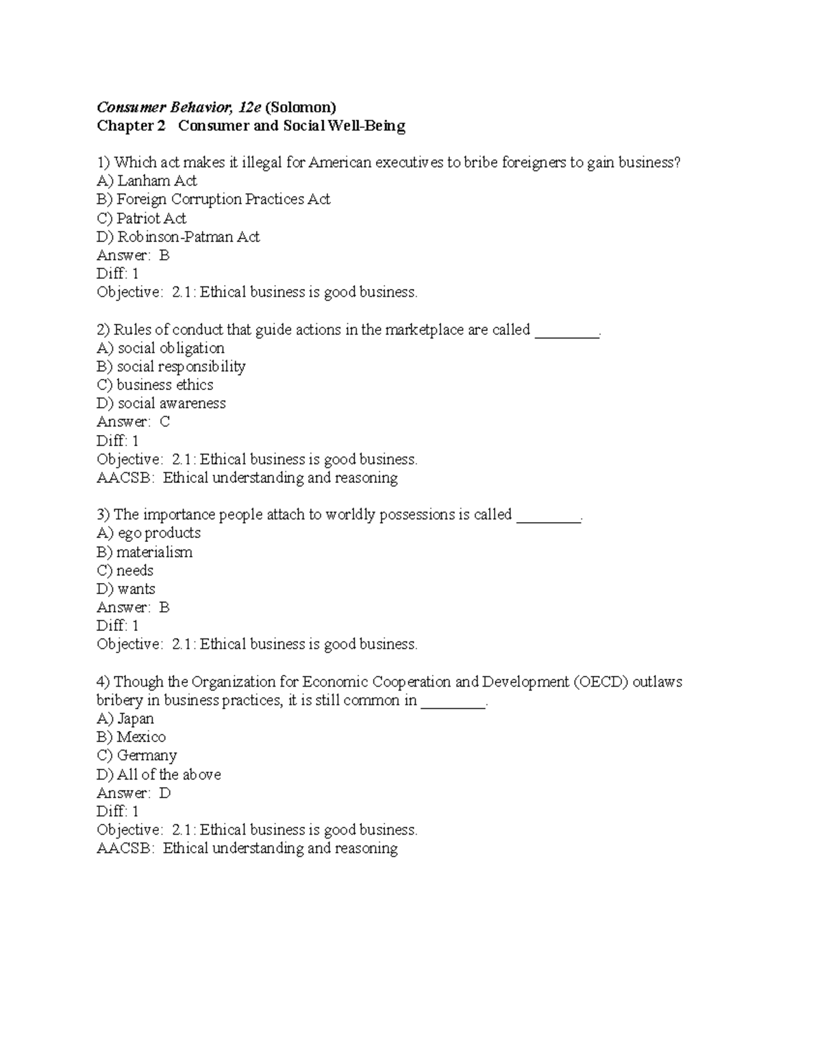 Chapter 02 - testbank - Consumer Behavior, 12e (Solomon) Chapter 2 ...