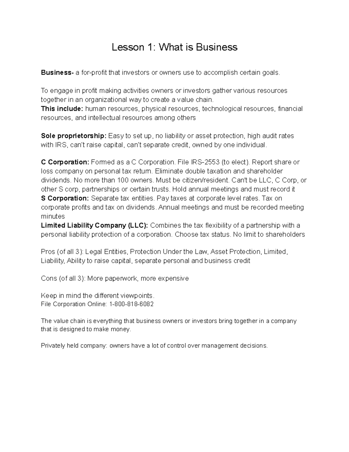 Unit 1 Lesson 1(accepted) - Lesson 1: What is Business Business- a for ...