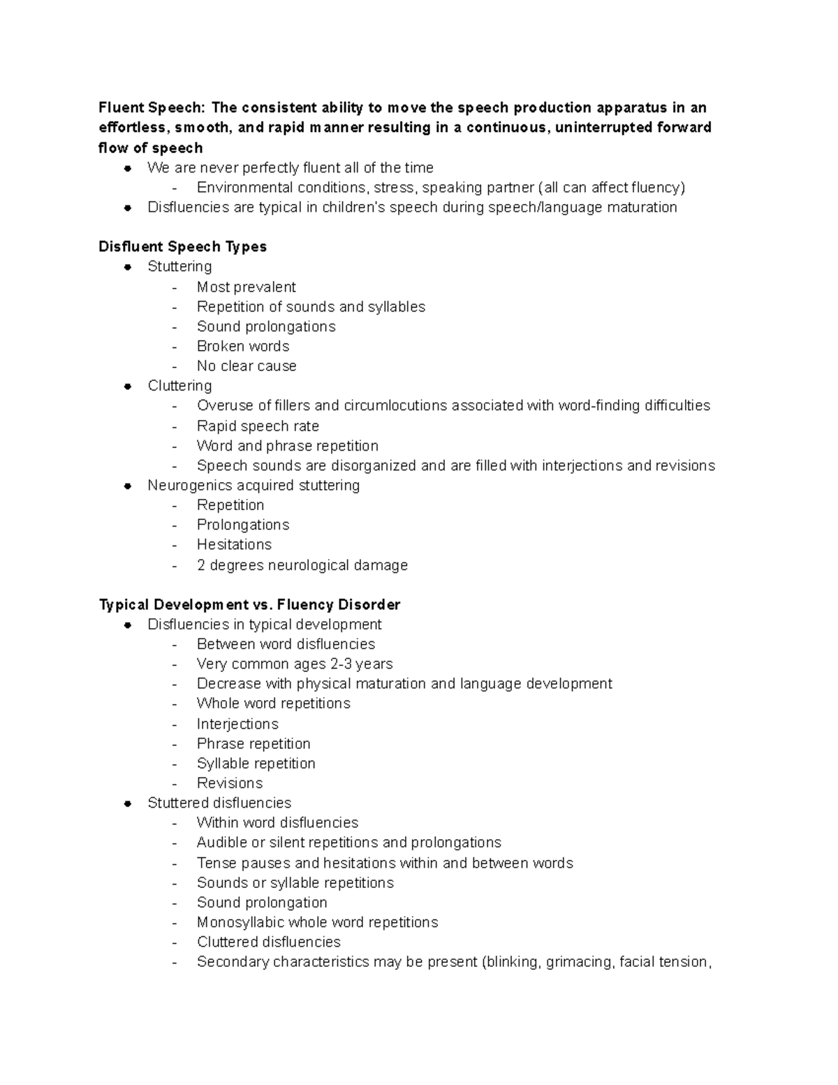 Fluency Disorders - Lecture notes 2 - Fluent Speech: The consistent ...