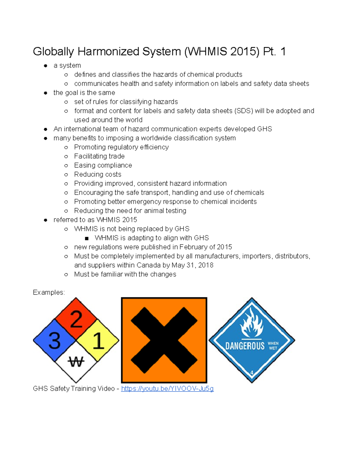 Lab Regulations Pt. 3.1 - Globally Harmonized System (WHMIS 2015) Pt. 1 ...